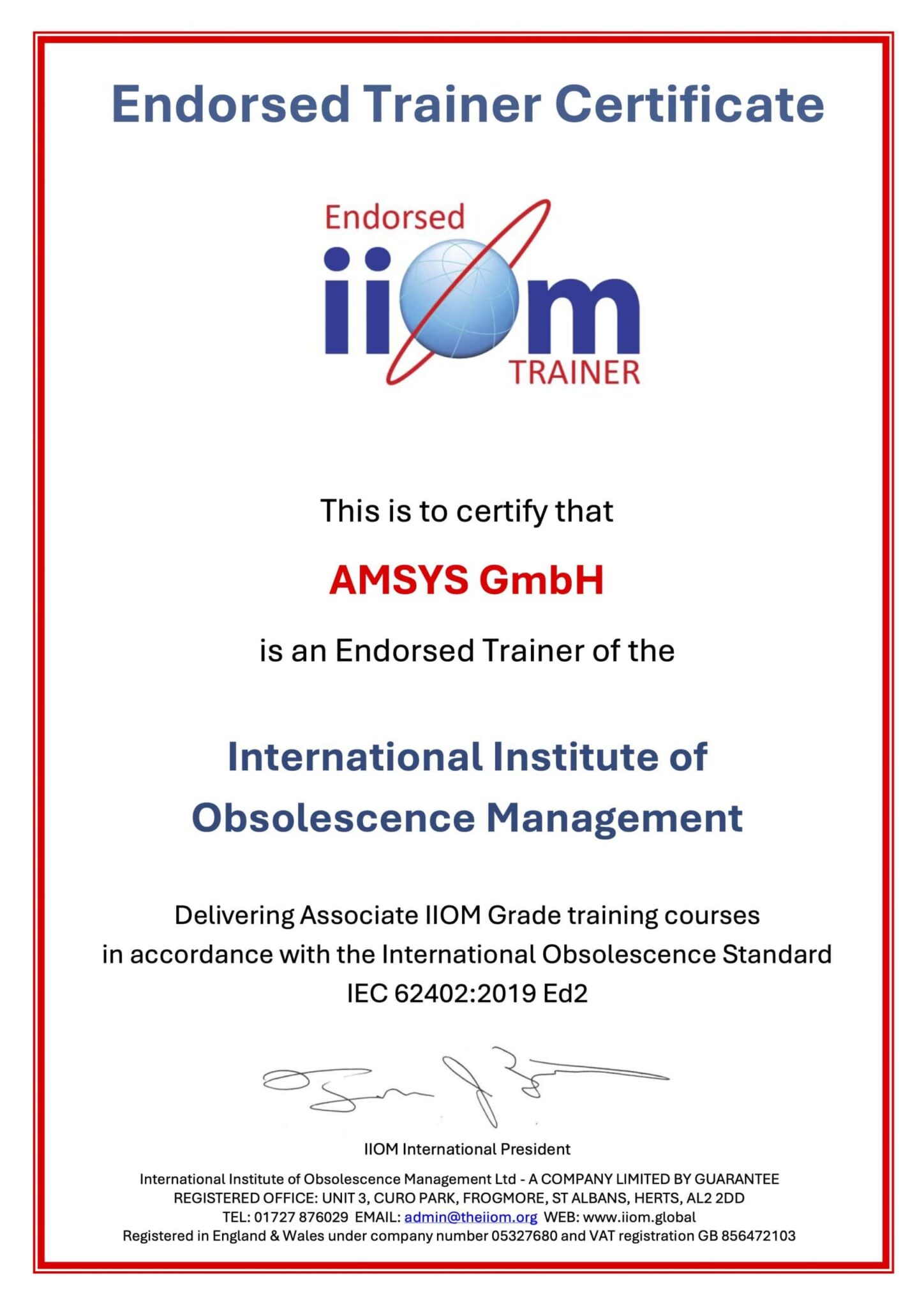 IIOM Endorsed Trainer Accreditation - AMSYS